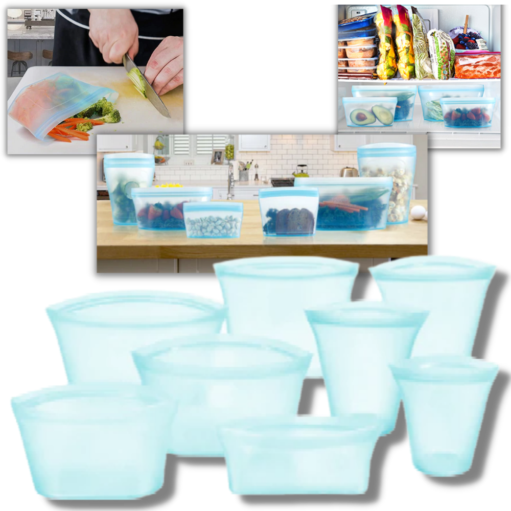 Reusable food container storage bag in silicone│ leak-proof storage ...